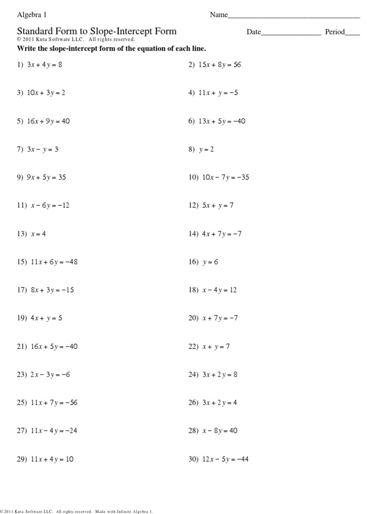 Standard To Slope Intercept Form | PDF | Algebra | Mathematics