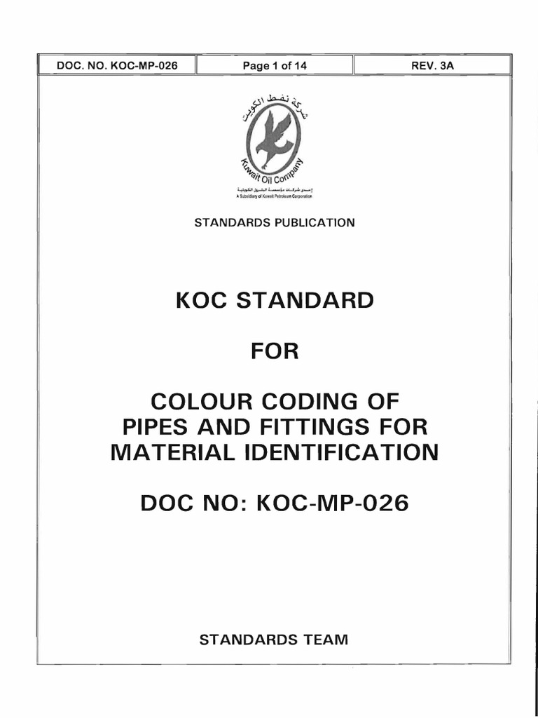 Koc Standard FOR Colour Coding of Pipes and Fittings For Material ...