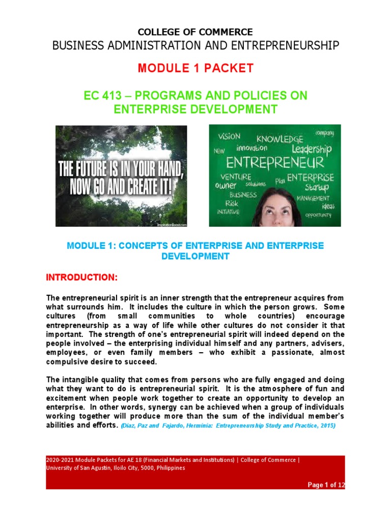 Ec 413 - Programs and Policies On Enterprise Development: Business ...