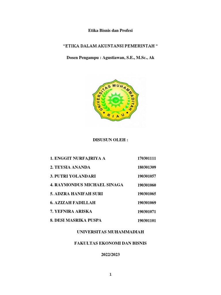 Etika Akuntansi dalam Sektor Pemerintah | PDF | Pengelolaan Keuangan & Uang