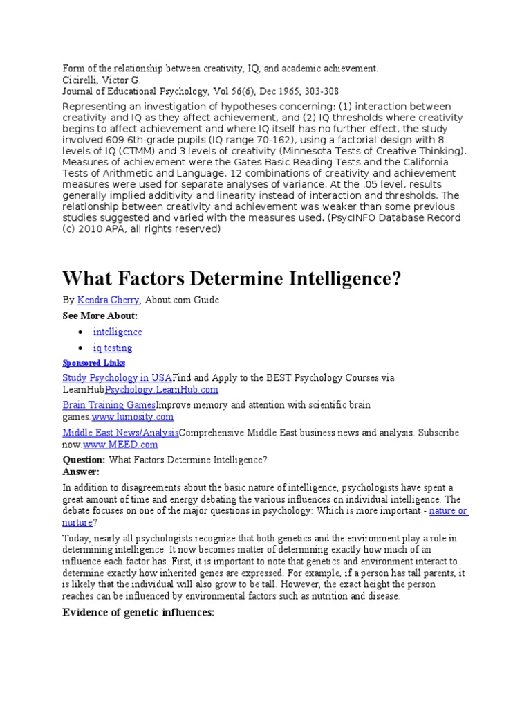 Factors Influencing IQ and Achievement | PDF | Intelligence Quotient ...