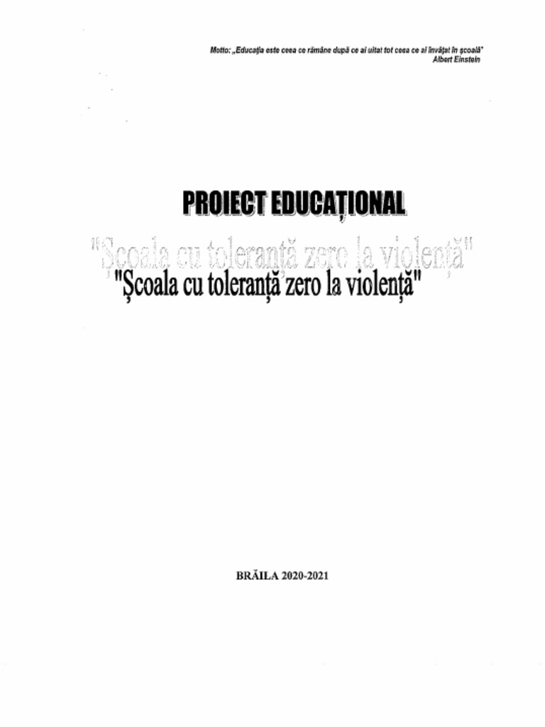 Proiect - Scoala Cu Toleranta Zero La Violenta | PDF