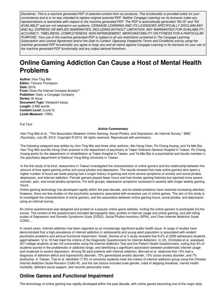 Online Gaming Addiction Can Ca | PDF | Social Anxiety Disorder ...