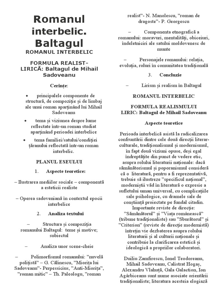 Romanul Interbelic | PDF