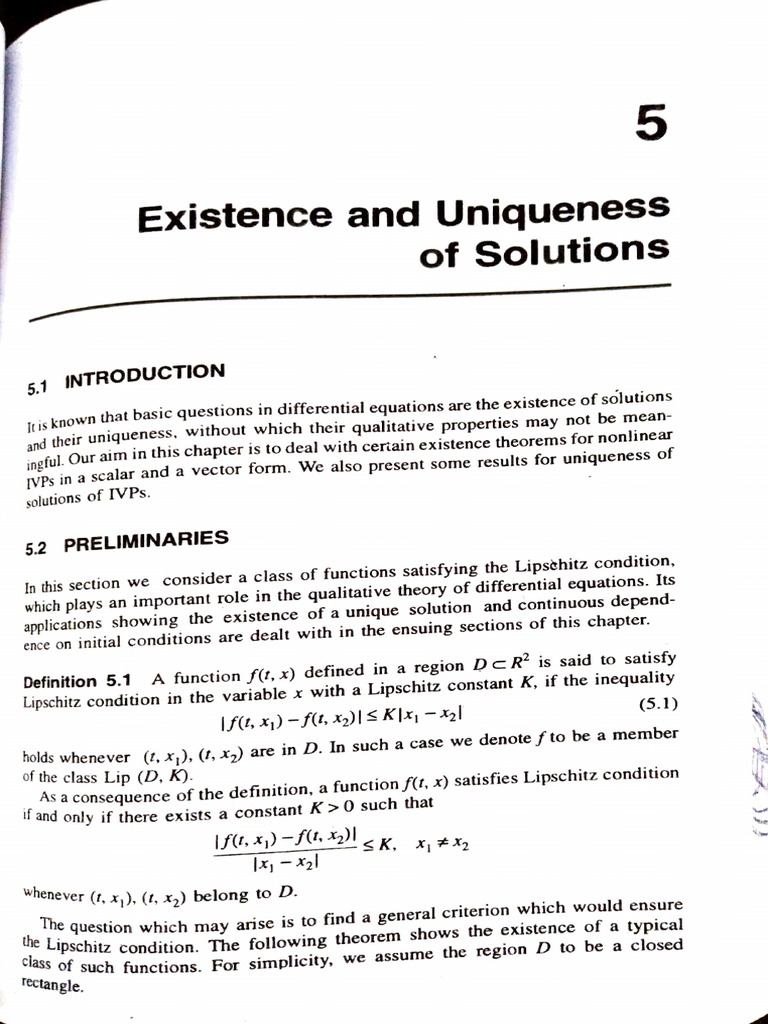 Existence And Uniqueness Of Solutions Pdf Ordinary Differential Equation Equations