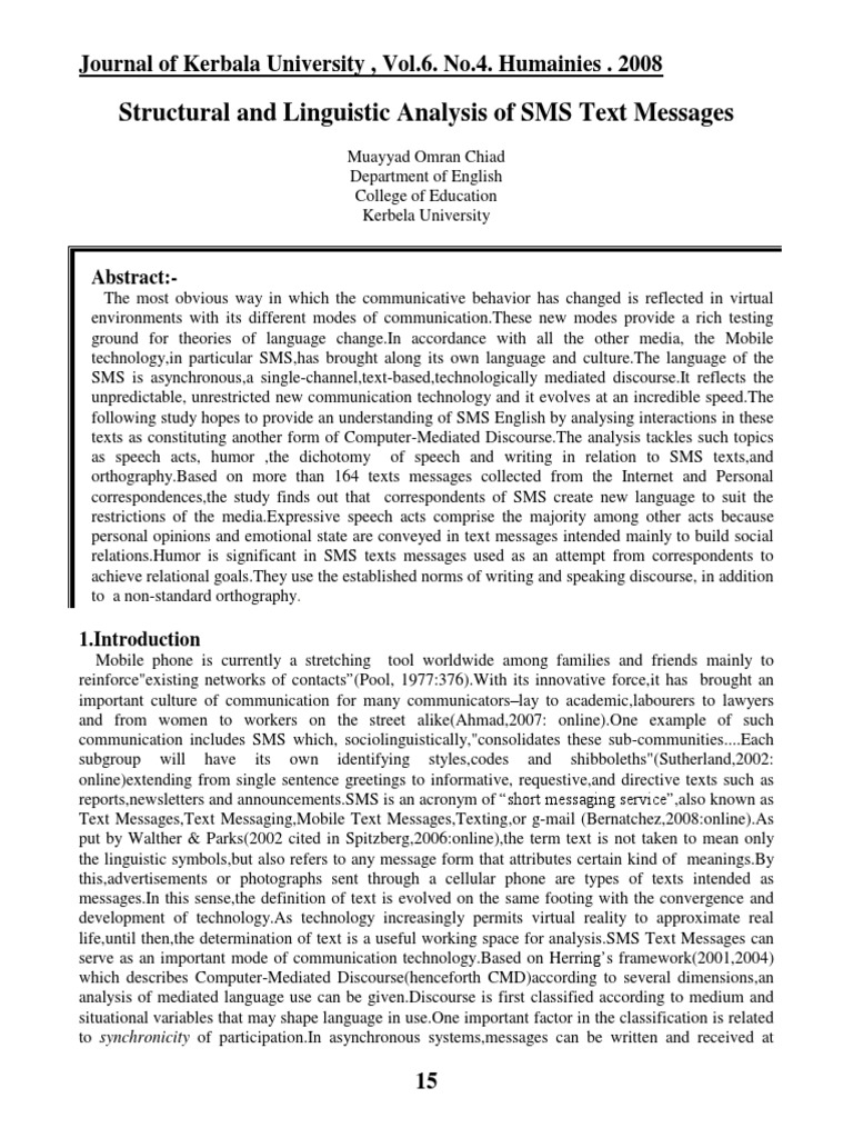 Structural and Linguistic Analysis of SMS Text Messages | PDF | Text Messaging | Linguistics