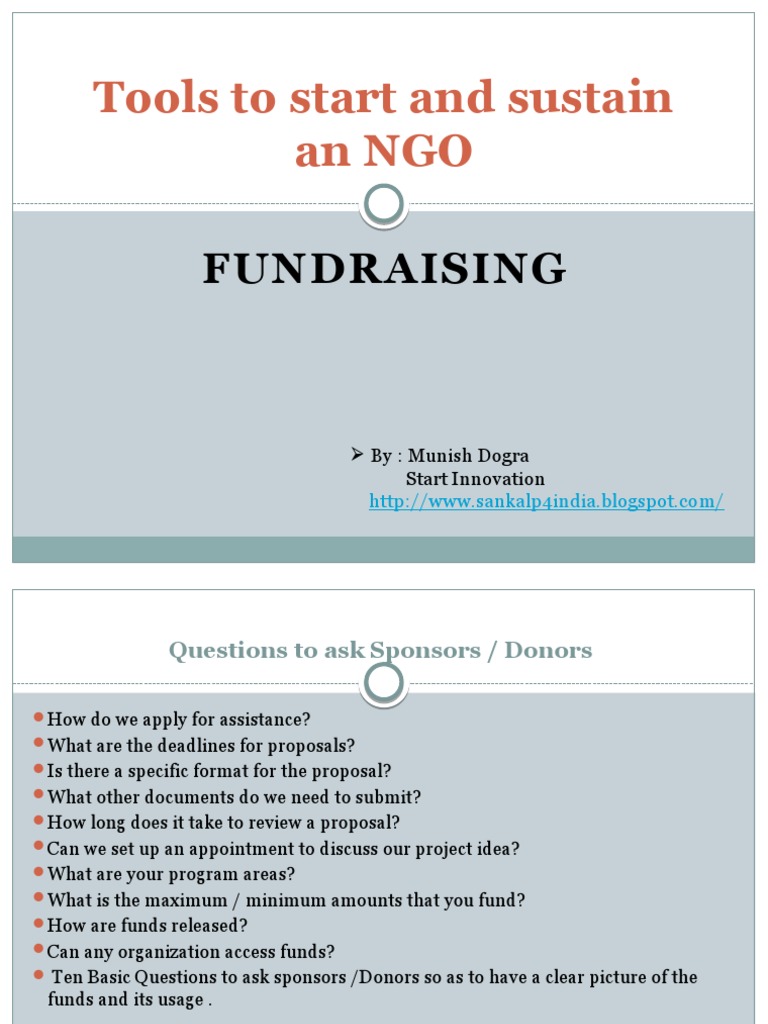 Tools To Start and Sustain An NGO | PDF | Fundraising | Charitable ...