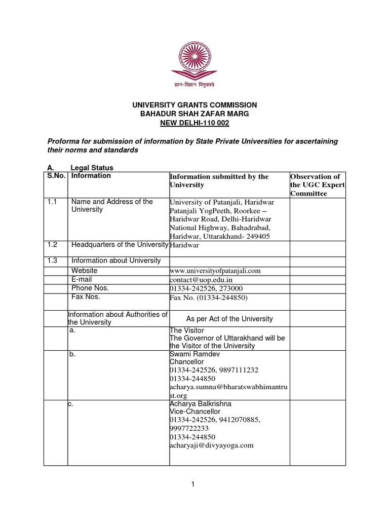 UGC Proforma | PDF | University And College Admission | Curriculum