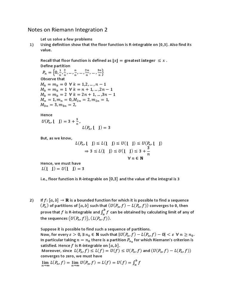 Maths Paper I - Riemann Integration 2 | PDF | Integral | Function (Mathematics)