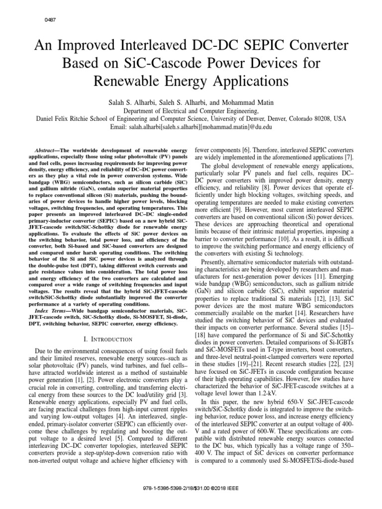 An Improved Interleaved DC-DC SEPIC Converter Based On SiC-Cascade ...