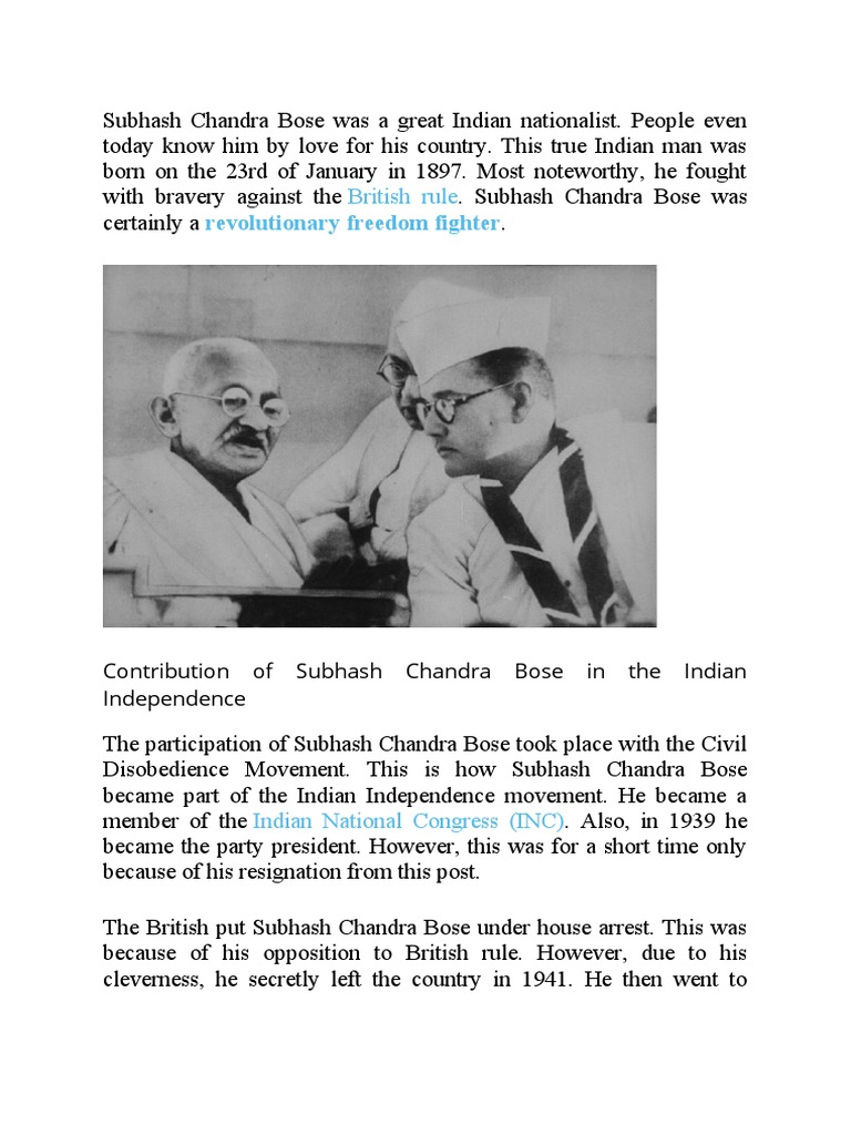 Subhash Chandra Bose | PDF | Indian Independence Movement | British Raj
