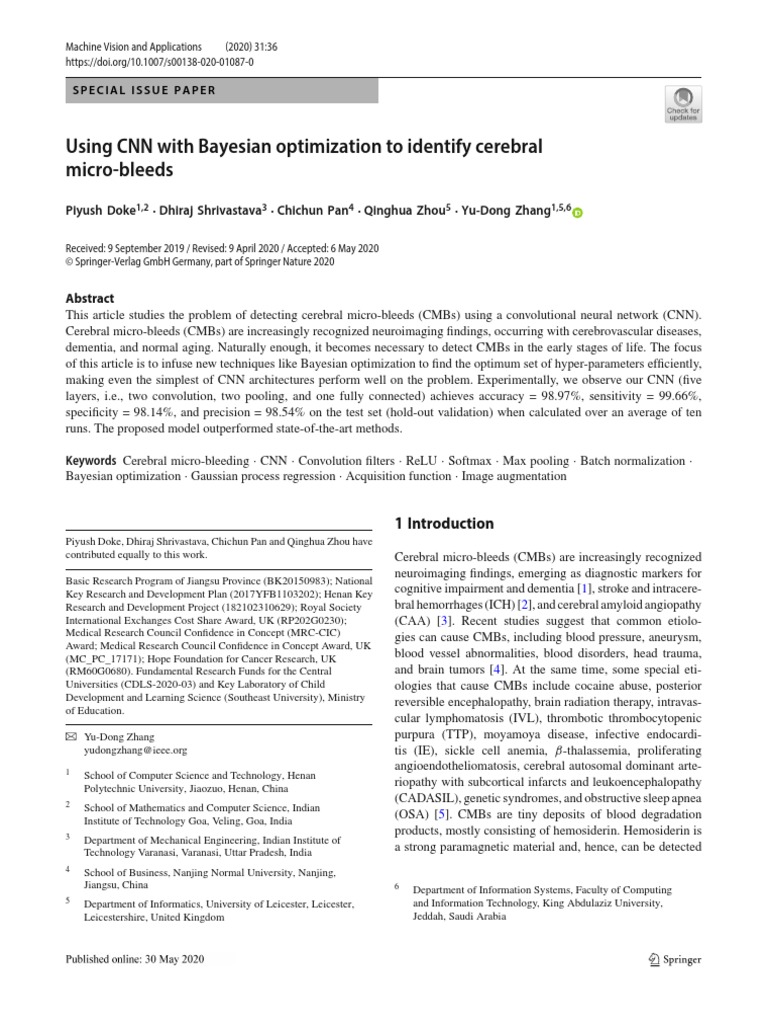 Using CNN With Bayesian Optimization To Identify Cerebral Microbleeds ...