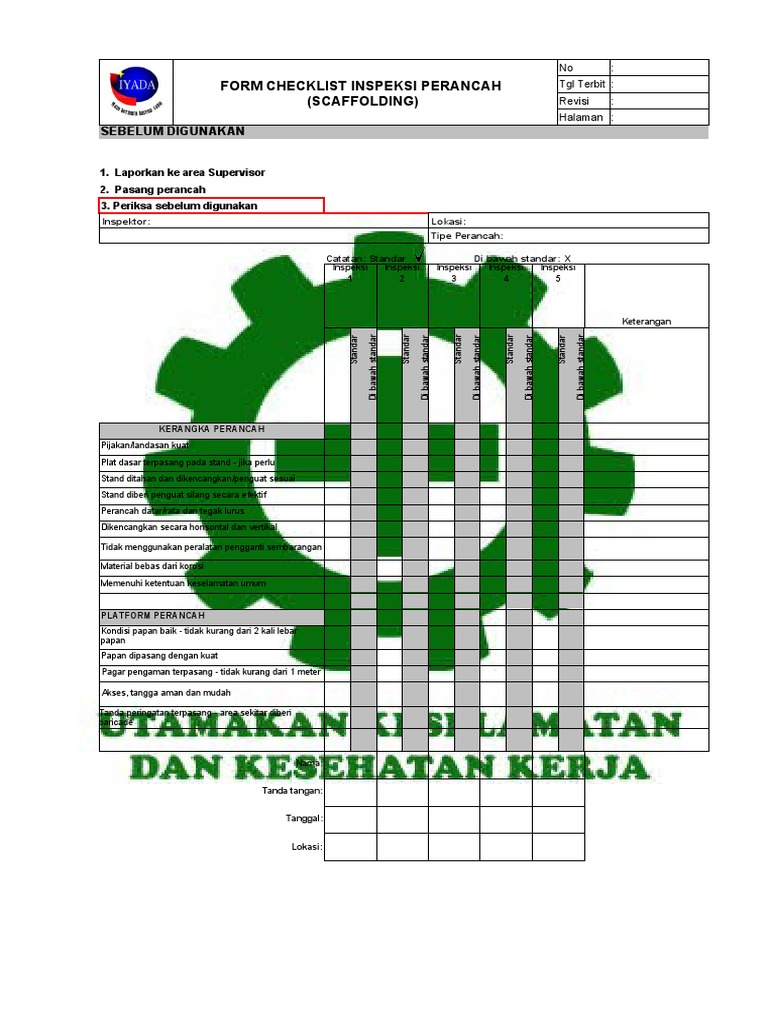 Form Chechklist Inspeksi Perancah Scaffoldingxls | PDF