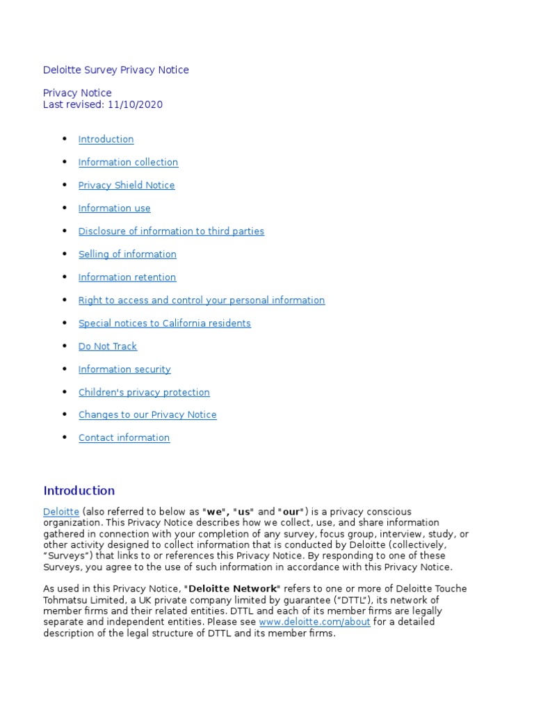 Deloitte Survey Tool PrivacyNotice | PDF | Http Cookie | Internet Privacy