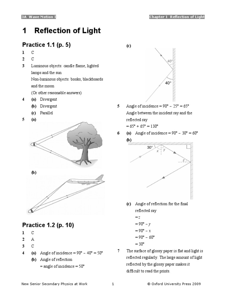 1 Reflection of Light: Practice 1.1 (P. 5) | PDF | Reflection (Physics ...