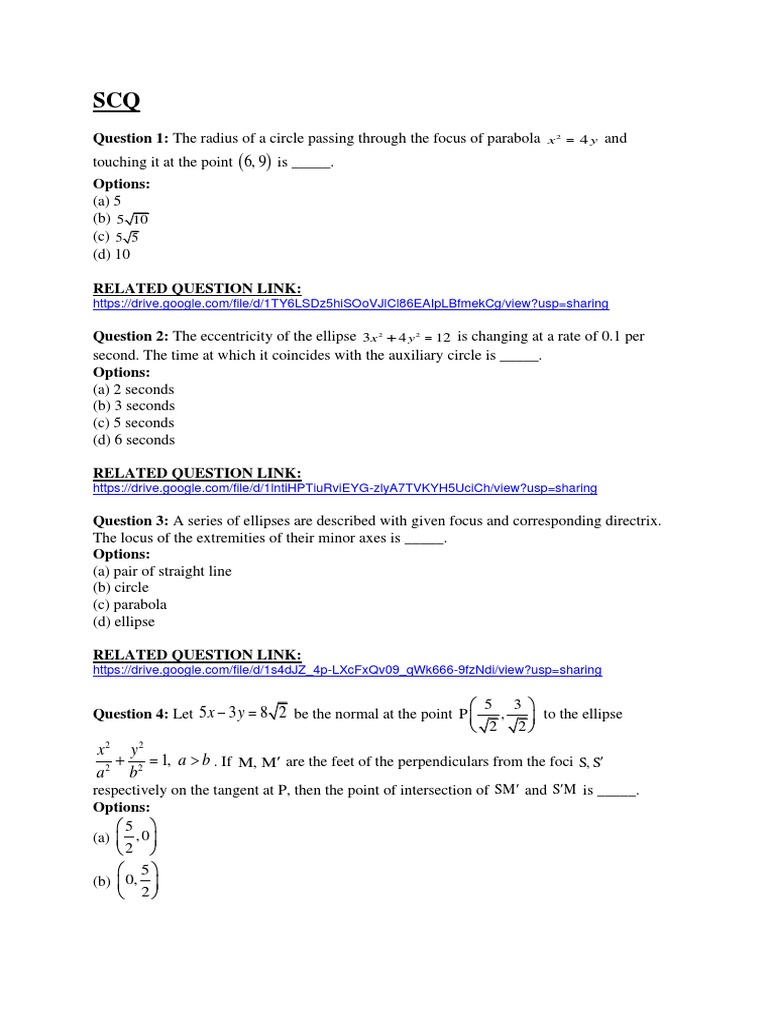 Advanced Conic Section Problems | PDF | Ellipse | Perpendicular