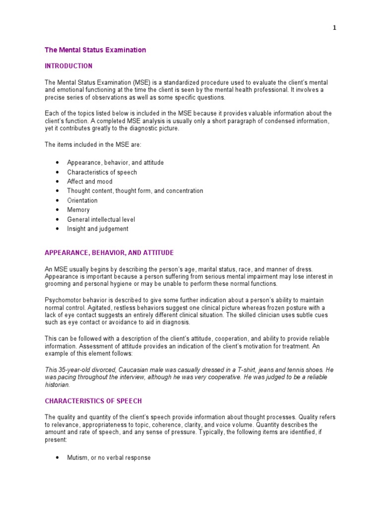 The Mental Status Examination | PDF | Memory | Delusion