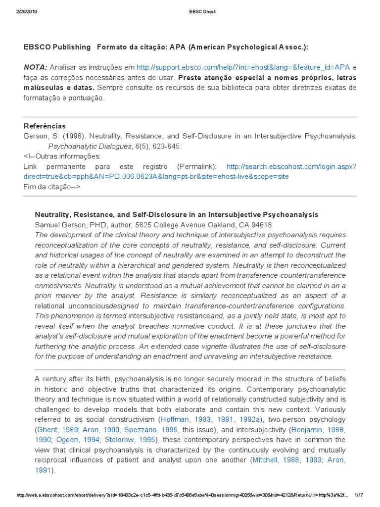 GERSON 1996 Neutrality Resistance and Self-Disclosure in An ...