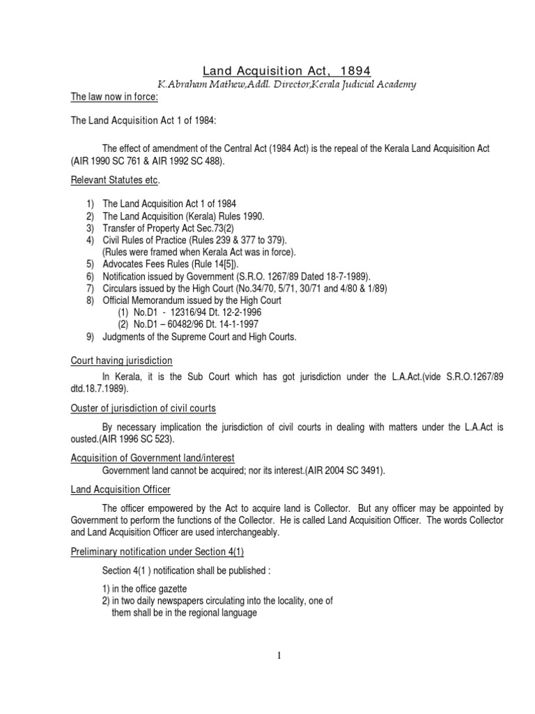 Land Acquisition Act, 1894 | PDF | Easement | Judgment (Law)