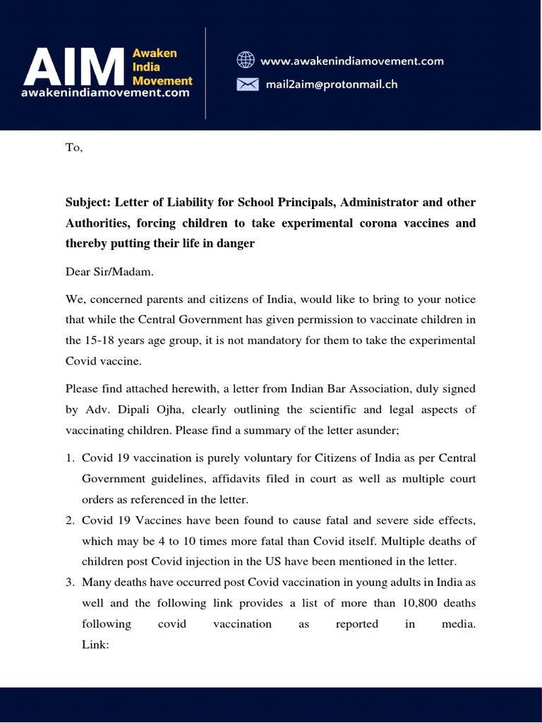 Covering Letter IBA Letter To Schools | PDF | Vaccines | Justice