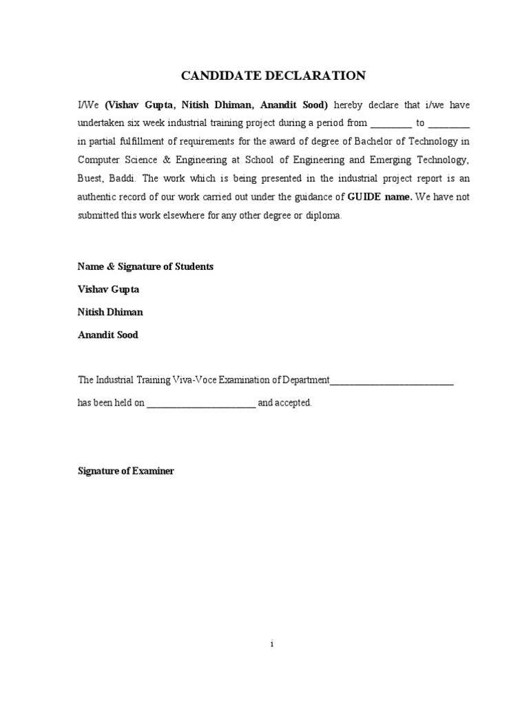 Declaration To List of Tables Industrial Training | PDF | Science And ...