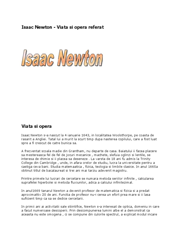 Isaac Newton Viata Lui | PDF