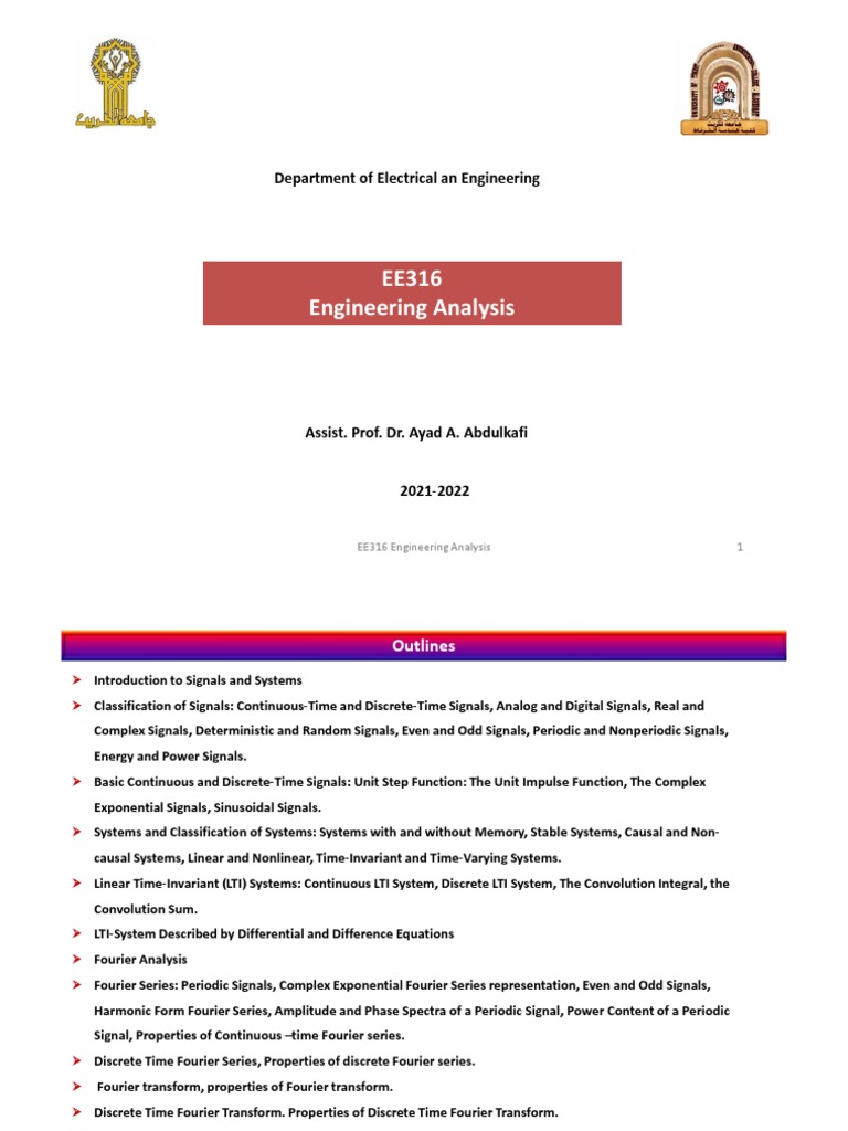 EE316 Engineering Analysis: Department of Electrical An Engineering | PDF | Discrete Time And ...