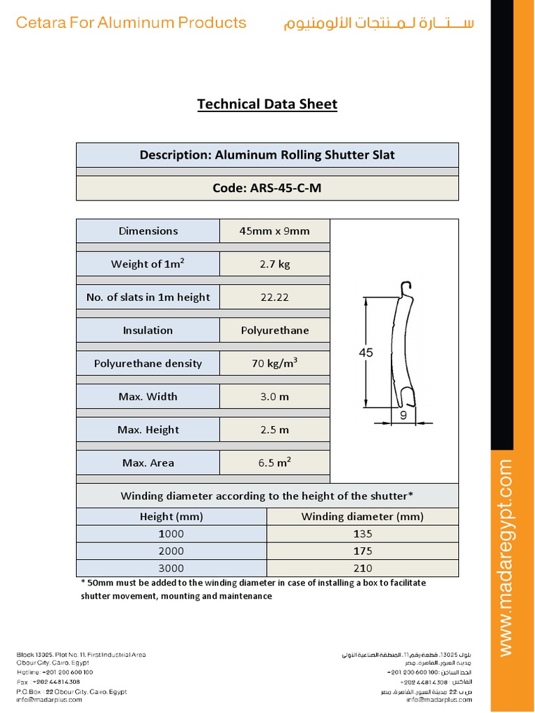 Technical Data Sheet: Description: Aluminum Rolling Shutter Slat Code ...
