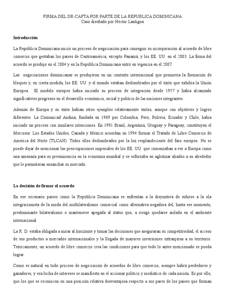 Caso de Firma Del DR-CAFTA | PDF | Tratado de Libre Comercio ...