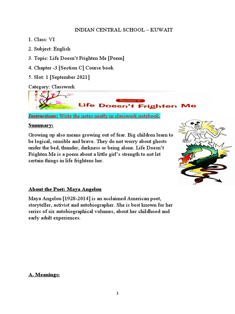 Life Doesn’t Frighten Me: Poem Insights | PDF | Poetry | Maya Angelou