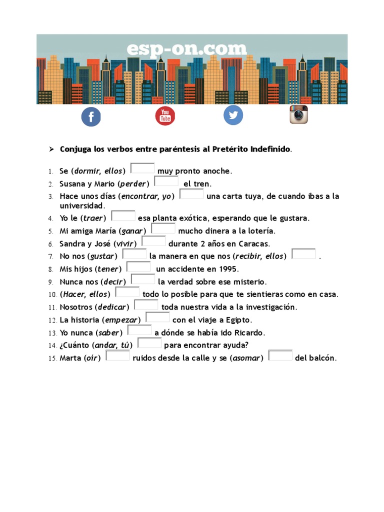 Ejercicio Pretérito Indefinido | PDF