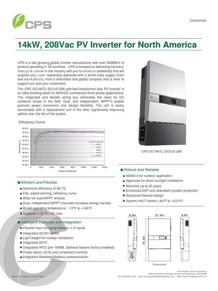 Chint 14kW Data Sheet | PDF | Alternating Current | Power Inverter