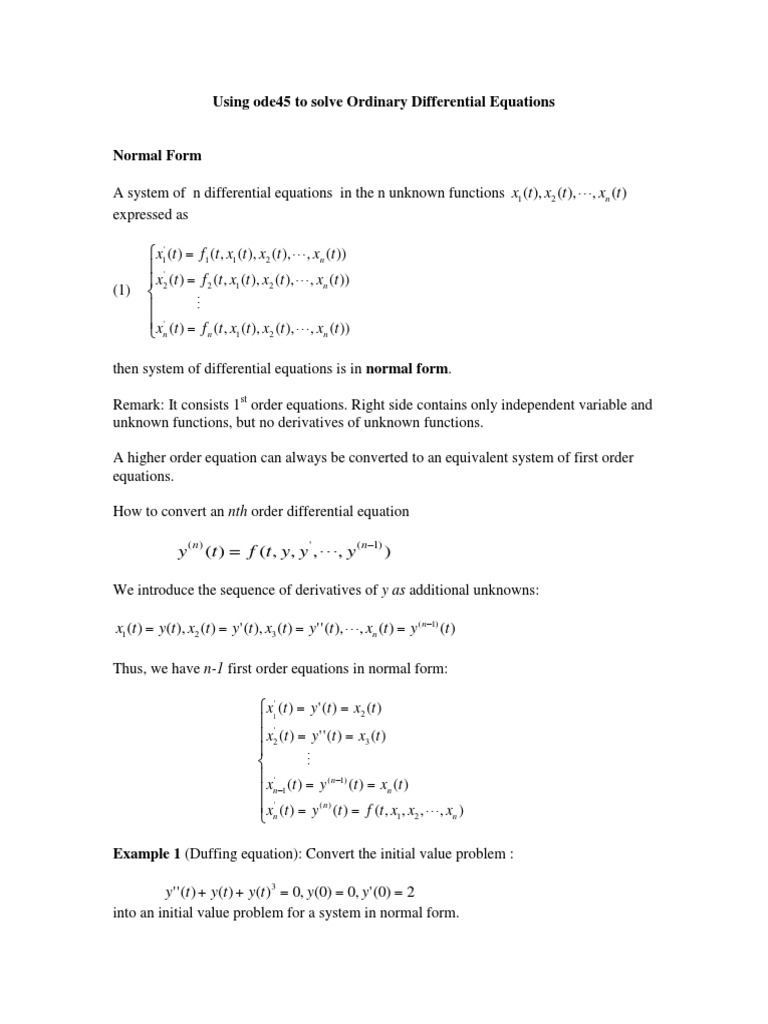 T X T X T X: Using Ode45 To Solve Ordinary Differential Equations ...
