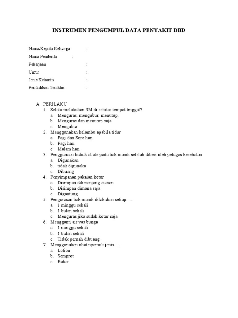 Instrumen Pengumpulan Data DBD | PDF