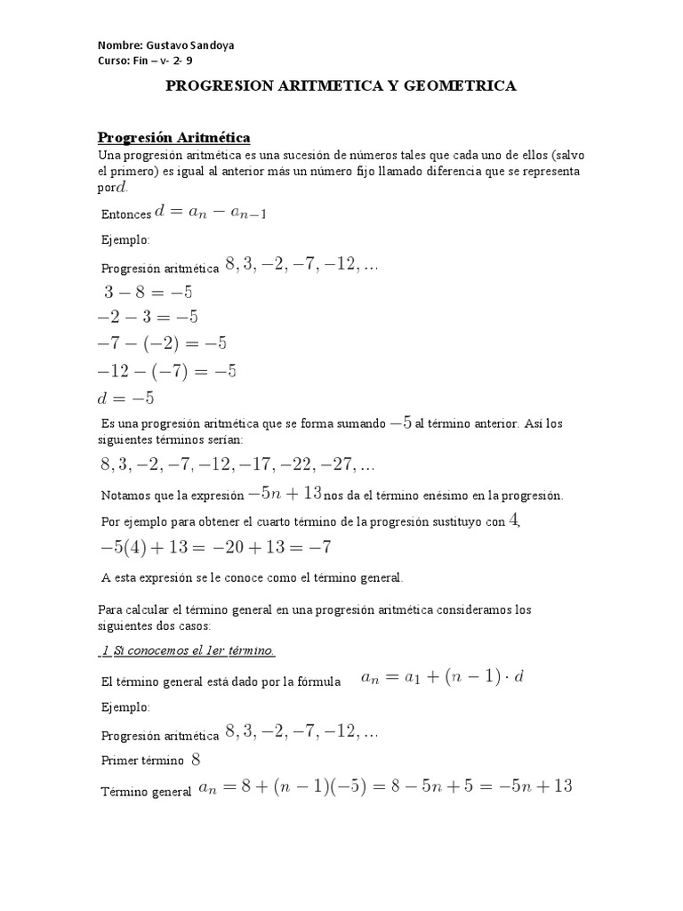 Progresion Aritmetica y Geometrica | PDF | Aritmética | Matemáticas