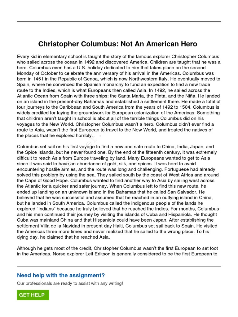 Christopher Columbus: Not An American Hero: Need Help With The ...