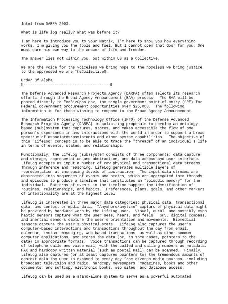 Darpa Lifelog | PDF | System | Metadata