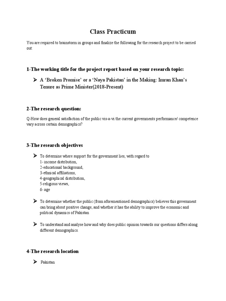 Class Practicum: 1-The Working Title For The Project Report Based On ...