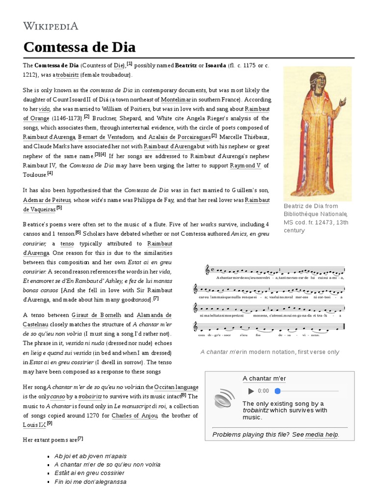 Comtessa de Dia | PDF | Medieval Poetry | French Literature