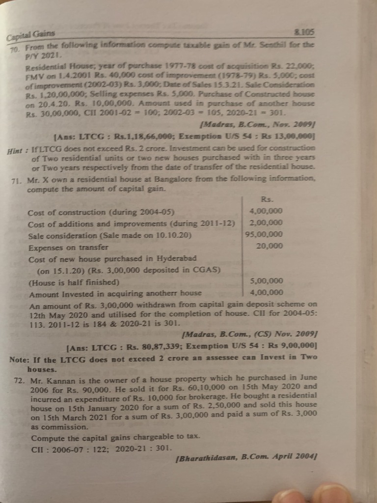 Calculation of Capital Gains and Exemptions under Sections 54, 54B, and ...