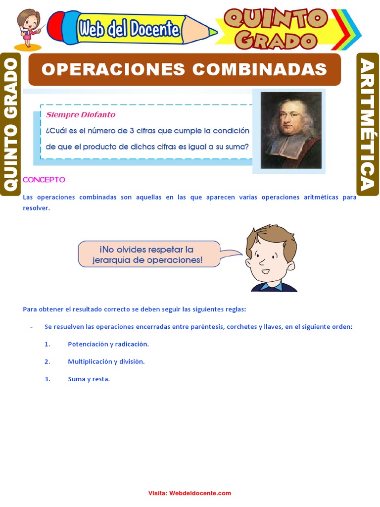 Operaciones Combinadas para Resolver Quinto Grado de Primaria | PDF