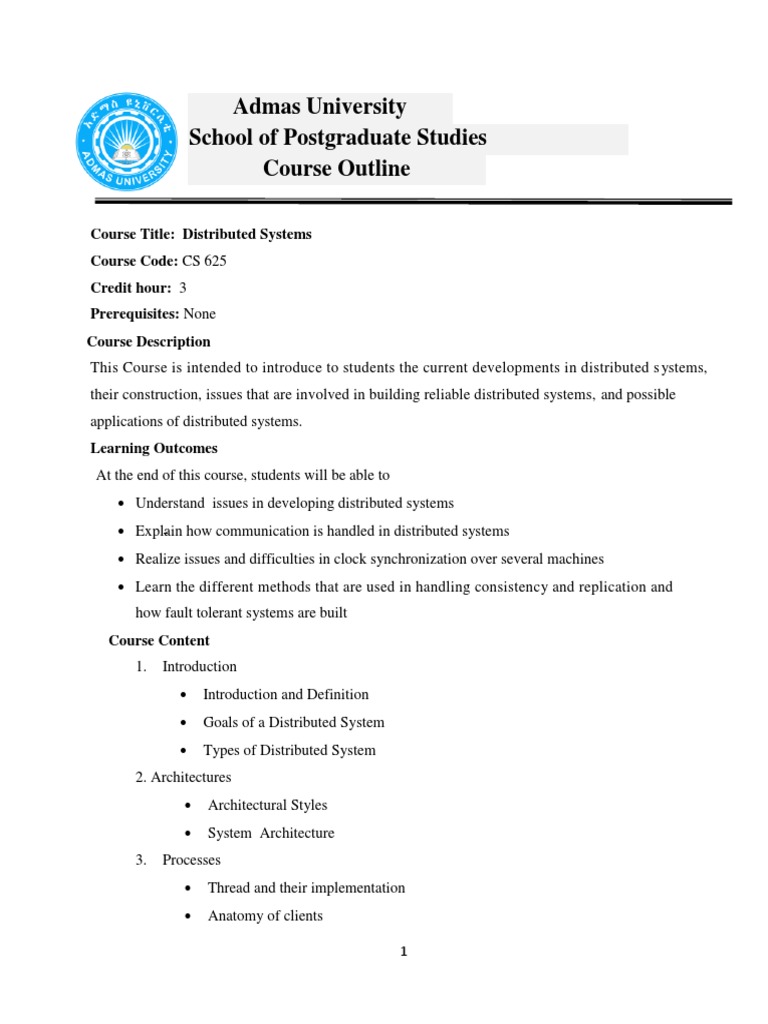 Admas University School of Postgraduate Studies Course Outline | PDF ...