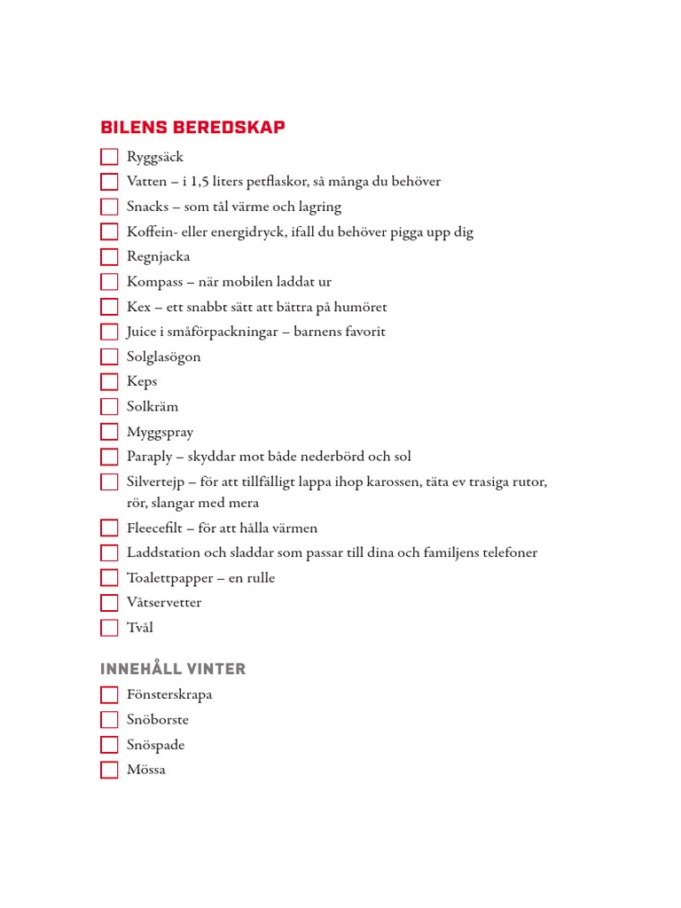 Checklista Bilens-Beredskap | PDF