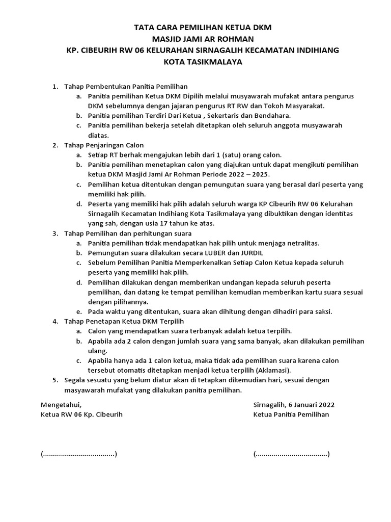 Tata Cara Pemilihan Ketua DKM | PDF