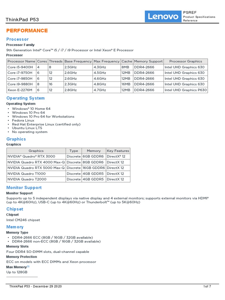 Performance: Thinkpad P53 | PDF | Usb | Solid State Drive