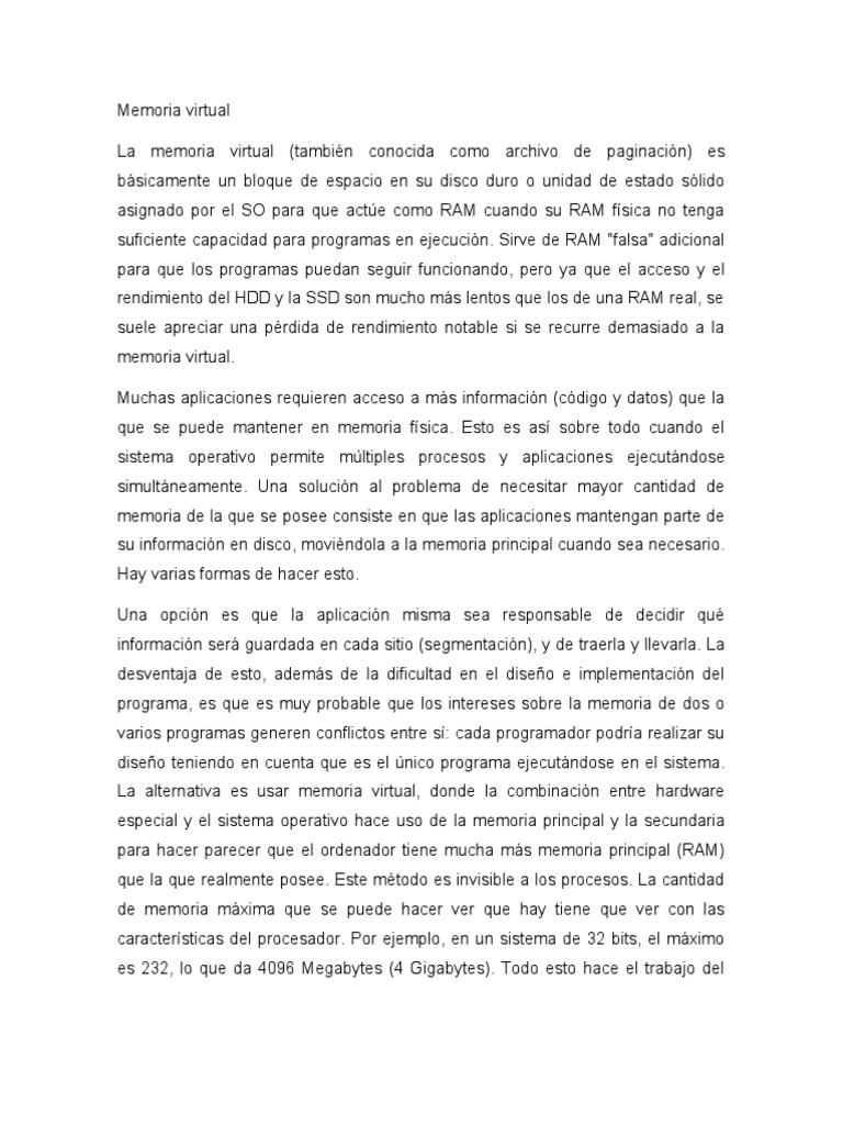 Memoria Virtual | PDF | Almacenamiento de datos de la computadora ...