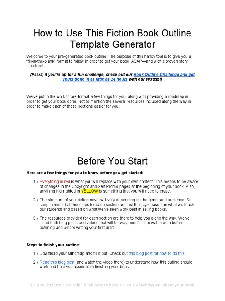 Fiction Book Outline Template Generator | PDF | Plot (Narrative) | Books