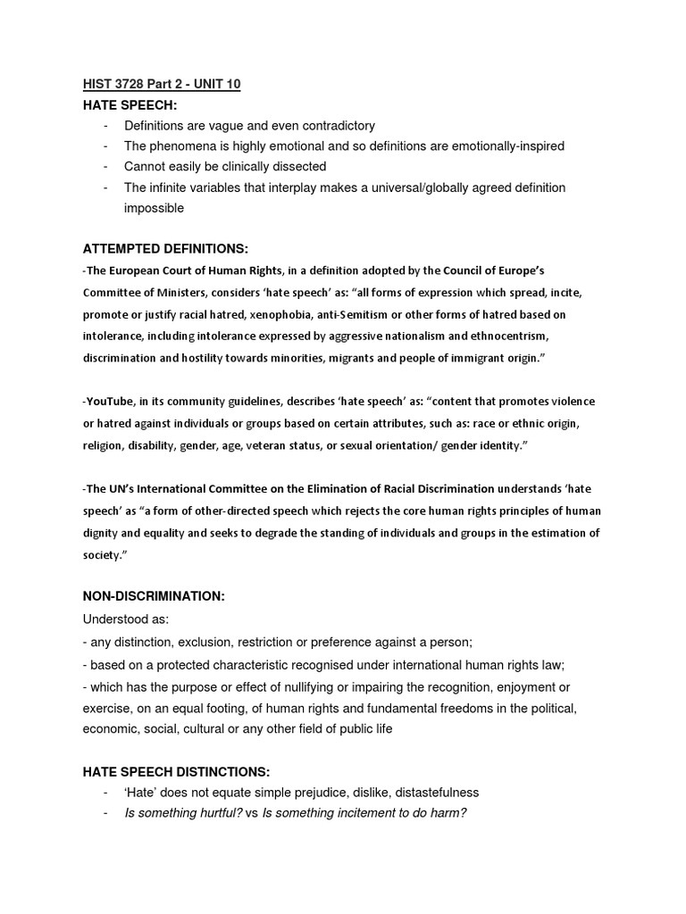 Unit 10 - Hate Speech | PDF | Hatred | Hate Speech