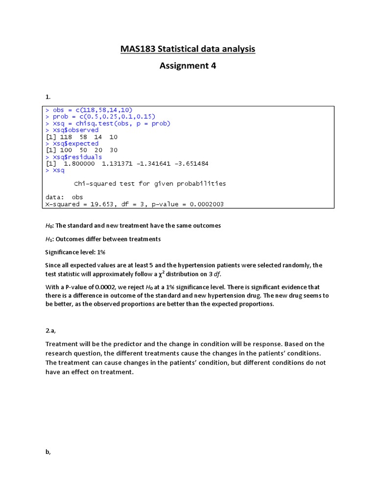 MAS183 Assignment 4 Final | PDF | Errors And Residuals | P Value