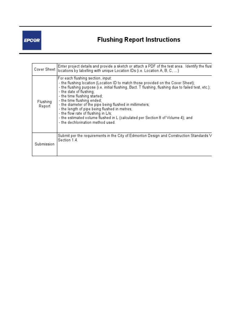 Flushing Report Instructions | PDF | Pipe (Fluid Conveyance) | Civil ...